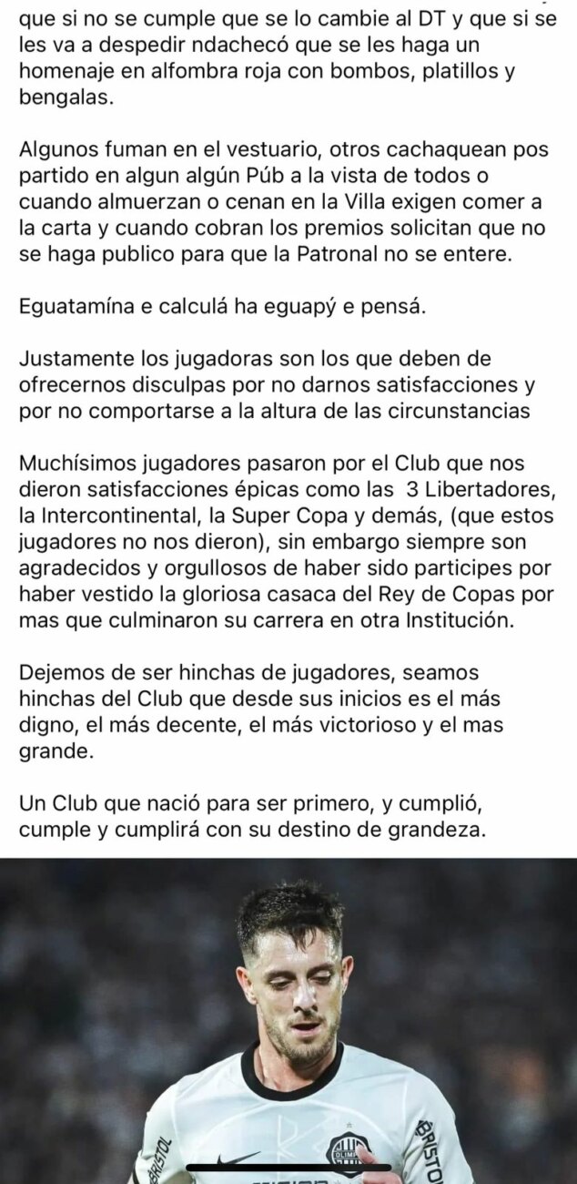 Versus / "Dejemos de ser hinchas de jugadores", pidió un exdirectivo del Olimpia